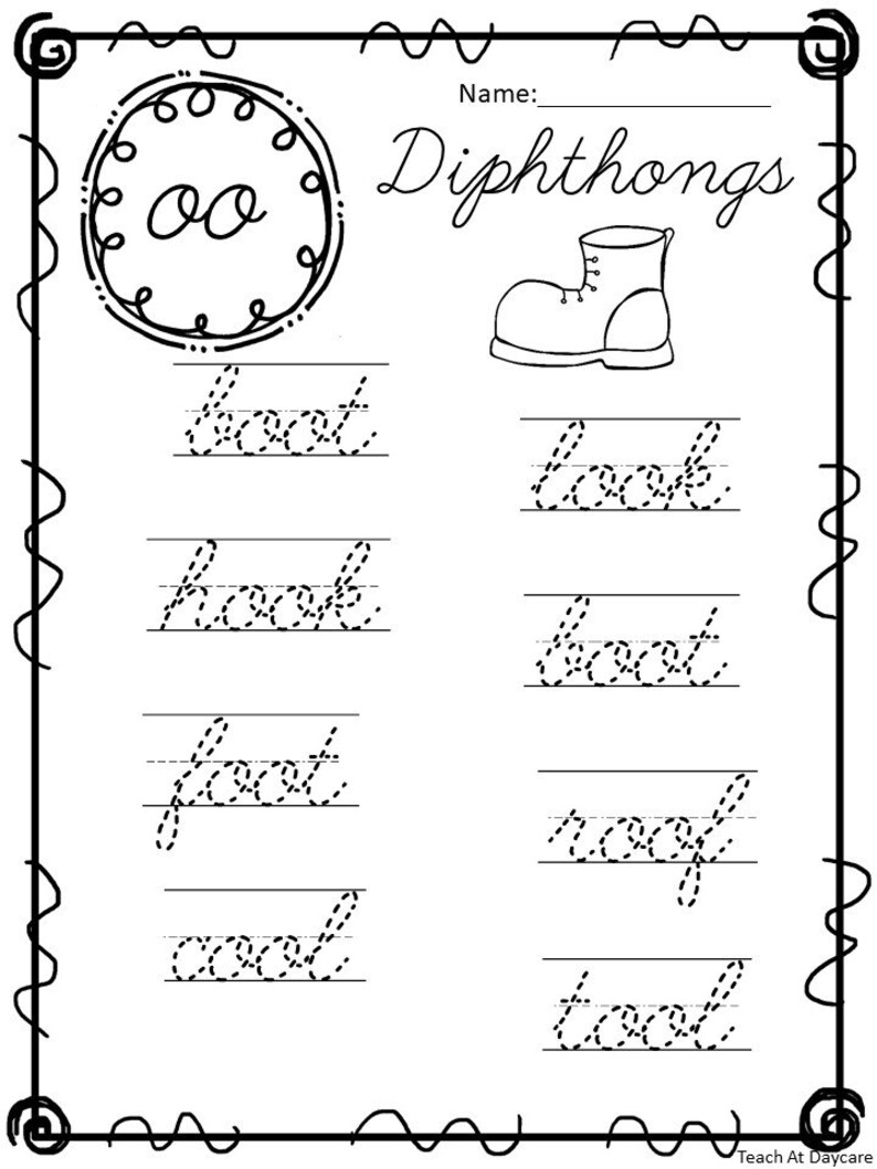 10 Printable Cursive Diphthongs Trace the Word Worksheets. | Etsy