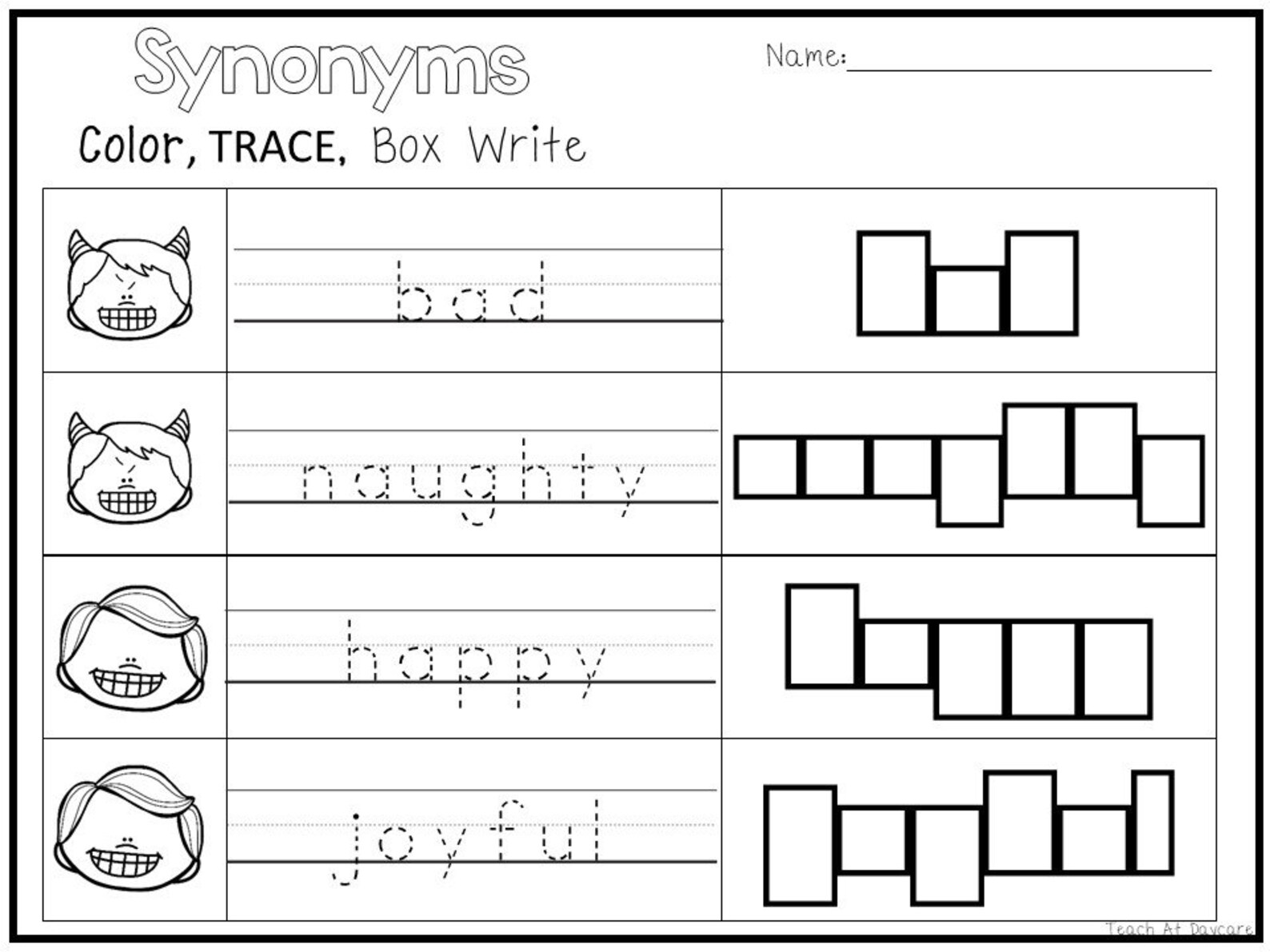 32 Printable Synonyms Color, Trace, Box Write Worksheets. 1st-2nd Grade ...