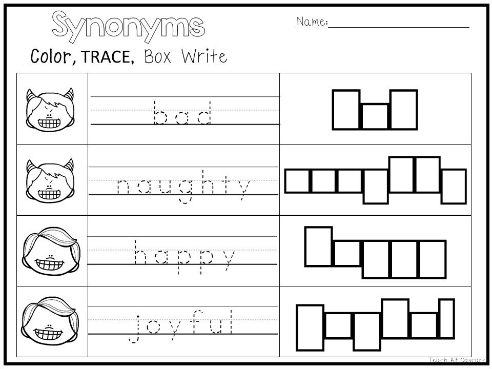 32 Printable Synonyms Color Trace Box Write Worksheets. | Etsy