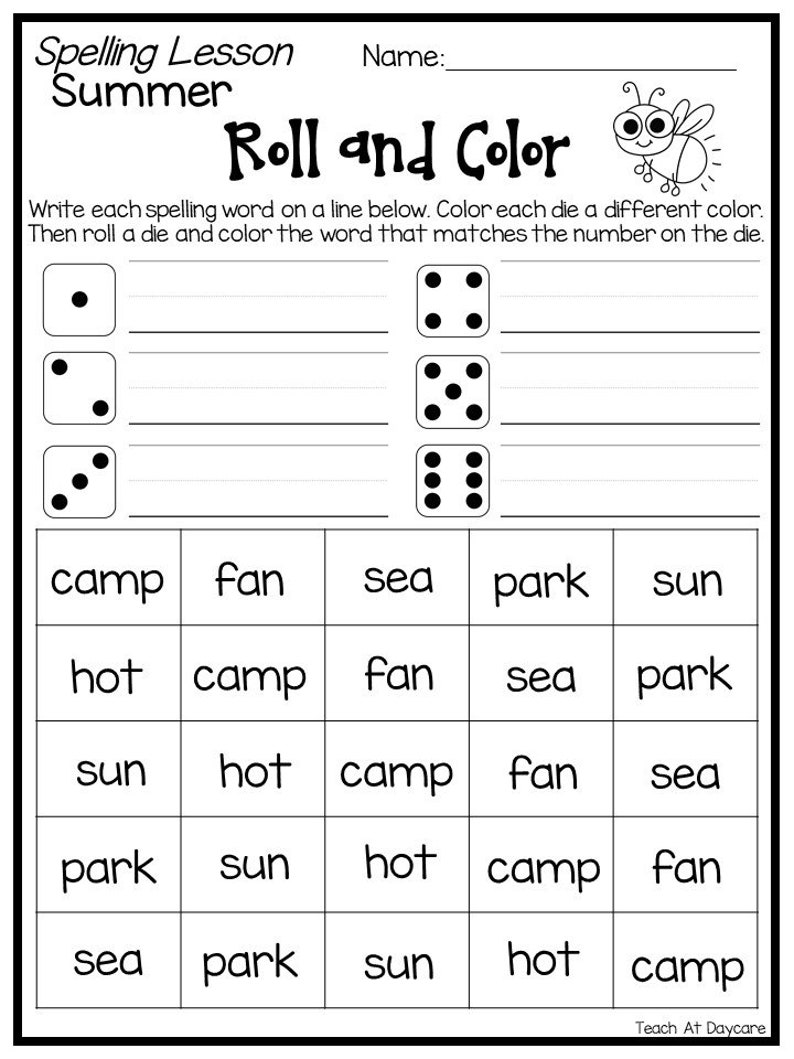 Kindergarten Summer Themed Words Spelling Unit. Single Week | Etsy