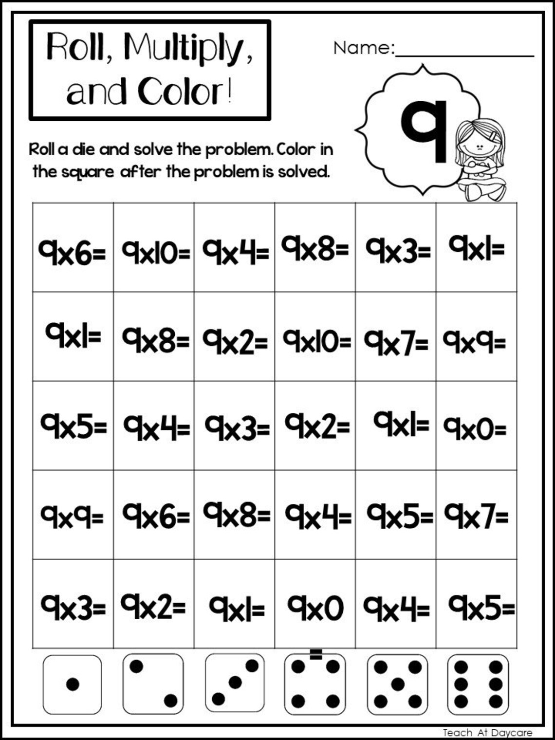 12 Printable Roll, Multiply, and Color Worksheets. Numbers 1-12. 1st ...