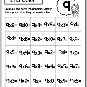 12 Printable Roll, Multiply, and Color Worksheets. Numbers 1-12. 1st ...