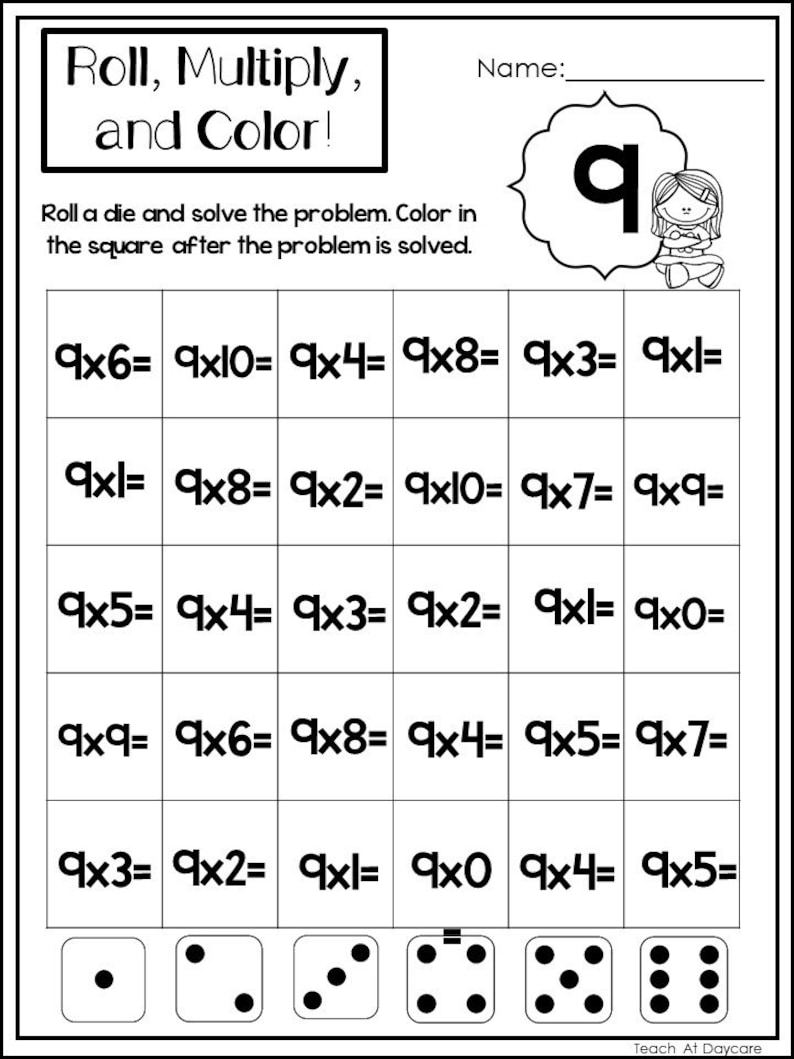 12 Printable Roll Multiply and Color Worksheets. Numbers | Etsy