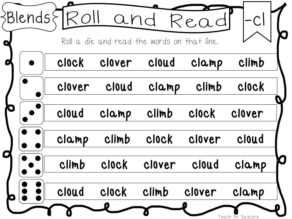 20 Printable Blends Roll and Read Worksheets. Kindergarten-2nd Grade ...