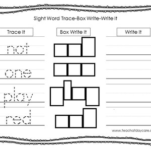 10 Printable Dolch Pre-primer Sight Words Trace It, Box Write It, Write ...
