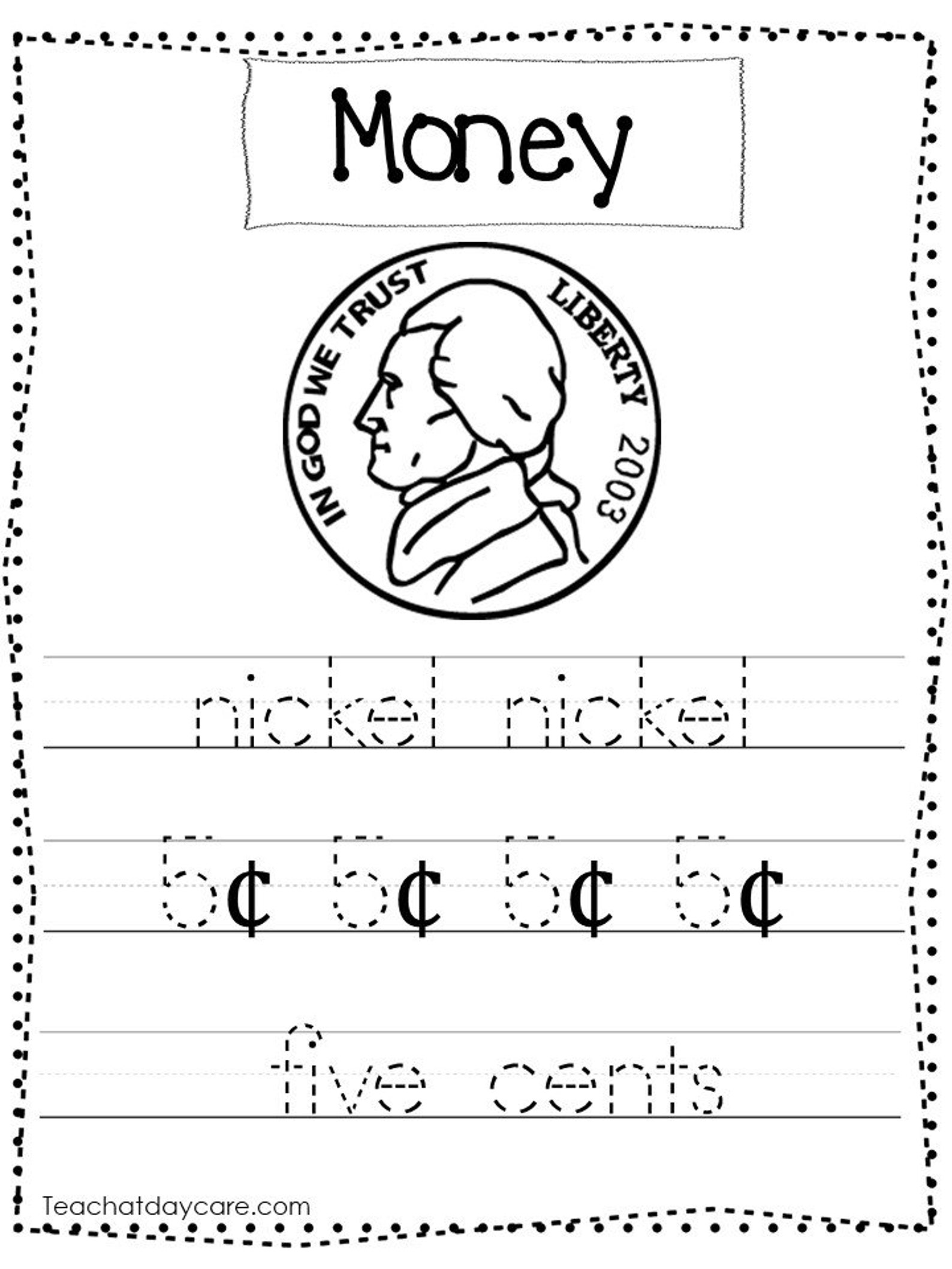 10 Printable Money Tracing Worksheets. Kdg.2nd Grade Math. - Etsy