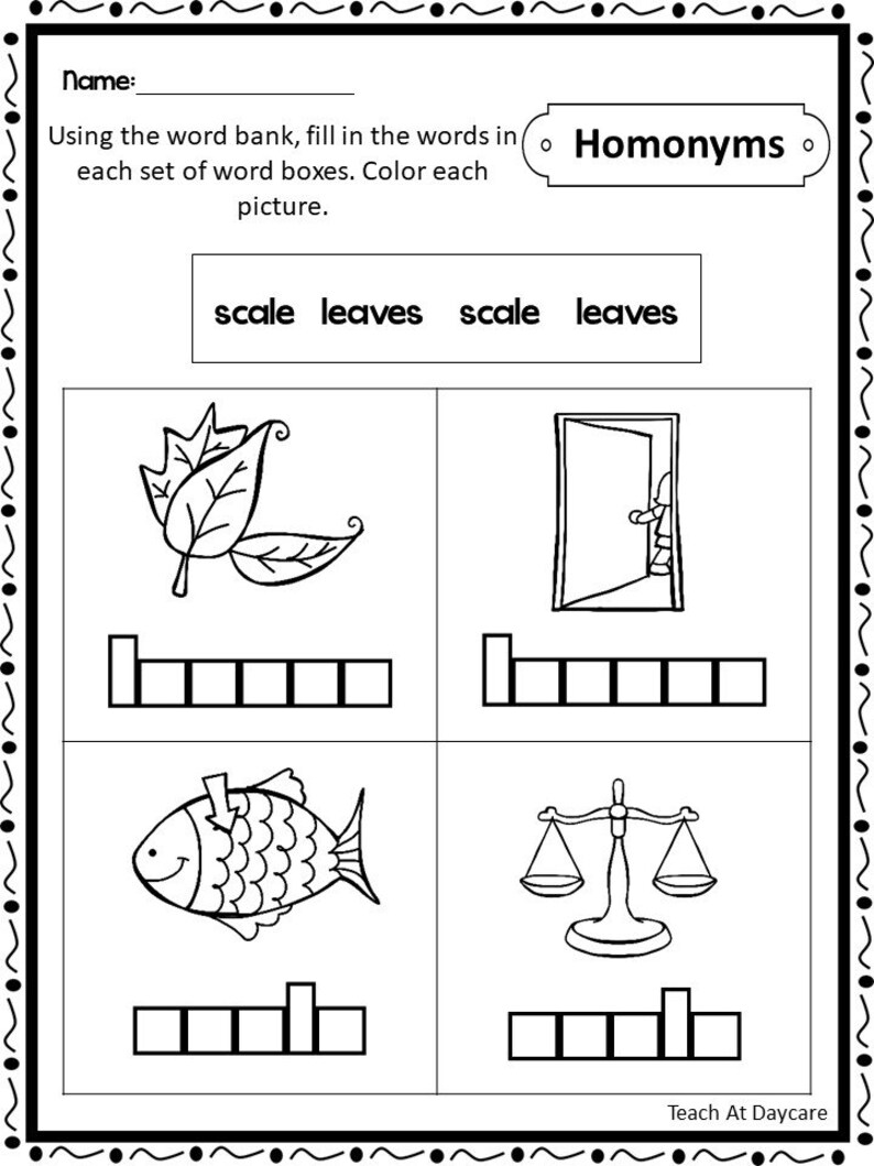 10 Printable Homonyms and Homophones Box Write Worksheets. | Etsy