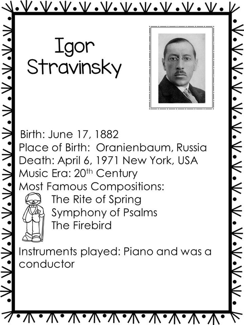 Igor Stravinsky Great Composer Unit. Music Appreciation. | Etsy