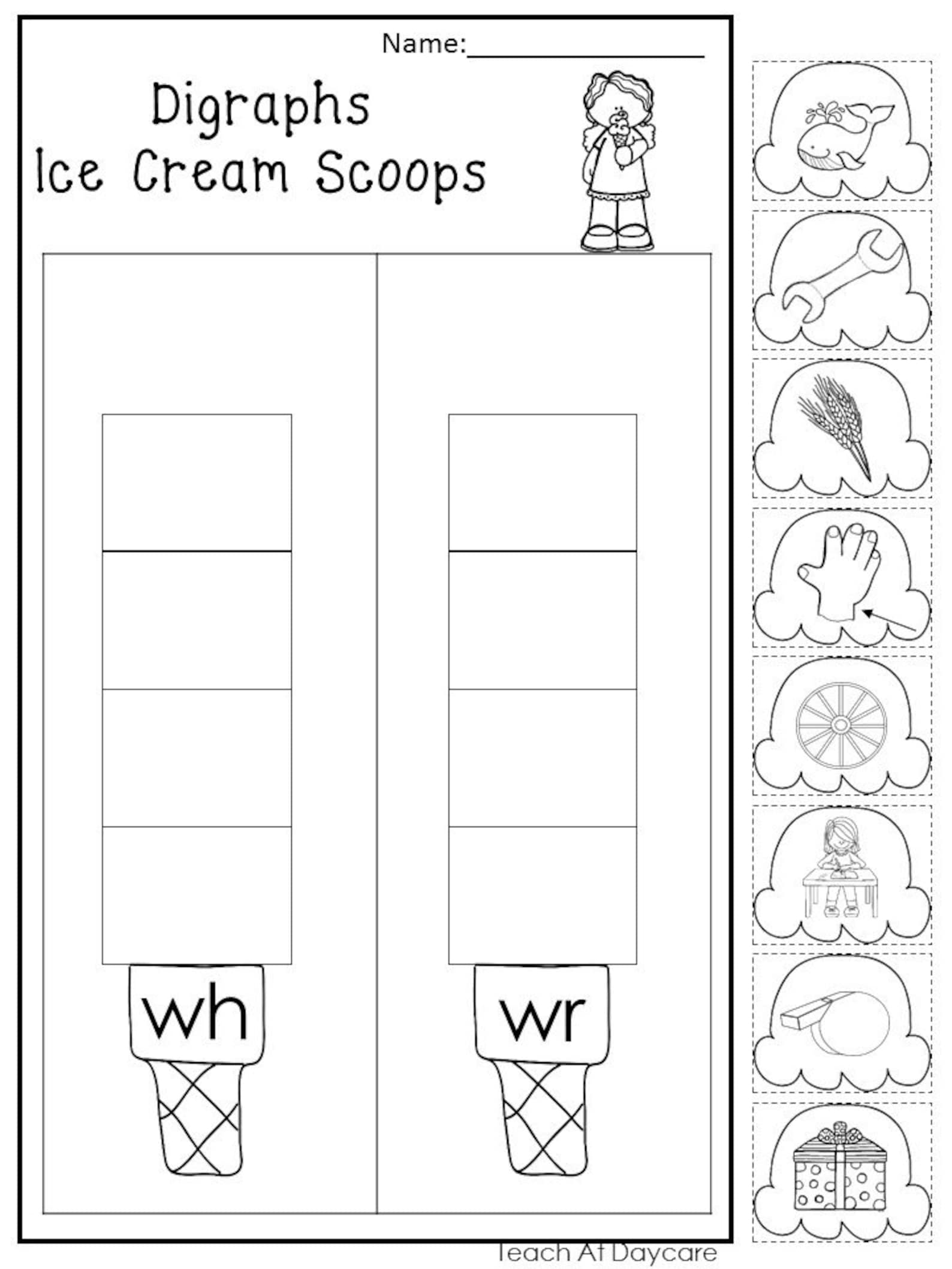 10 Printable Digraphs Ice Cream Worksheets. Kindergarten-2nd - Etsy