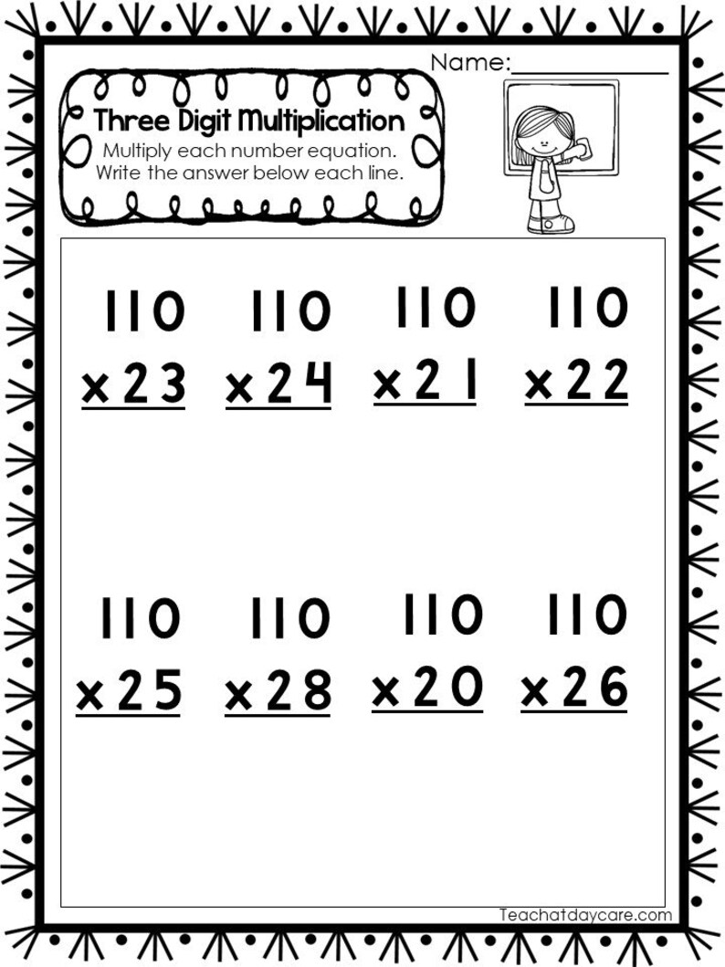 35 Printable Three Digit Multiplication Worksheets. Numbers | Etsy