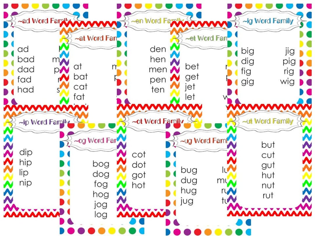 10 Printable Word Family Posters. Full Page Classroom Wall Charts. 8.5 ...