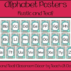26 Printable Rustic and Teal Alphabet Posters. 8x10 Classroom ...
