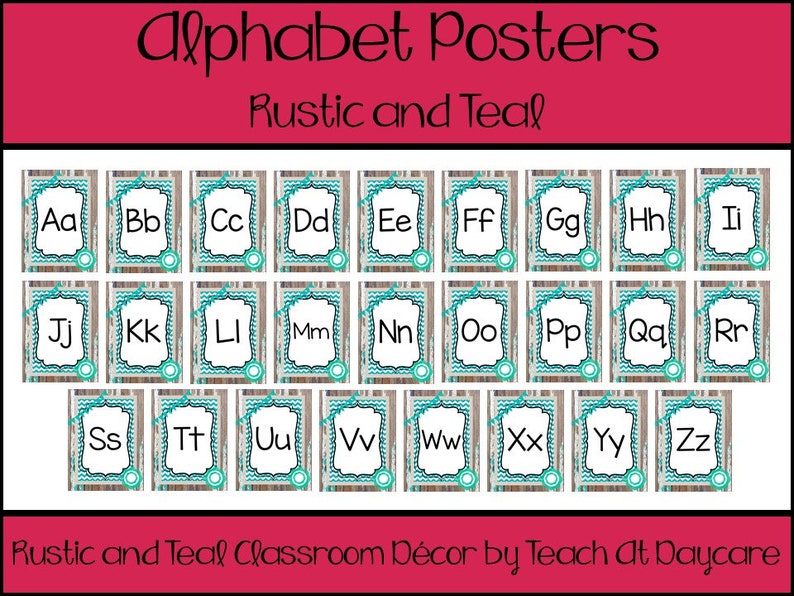 26 Printable Rustic and Teal Alphabet Posters. 8x10 Classroom | Etsy