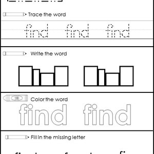 40 Printable Dolch Pre-primer Word Work Worksheets. Prek-kindergarten ...