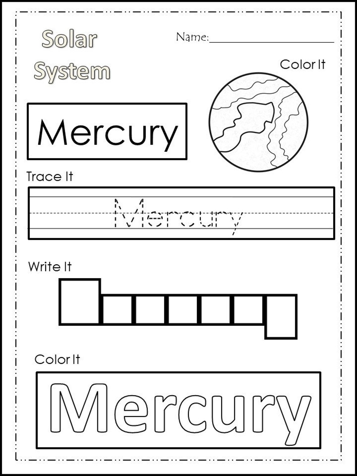 16 Solar System Planets Color Read Trace Write Worksheets. Preschool ...