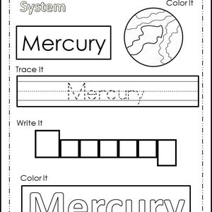 16 Solar System Planets Color Read Trace Write Worksheets. Preschool ...