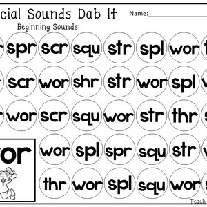 8 Printable Beginning Special Sounds Dab It Worksheets. 1st-2nd Grade ...
