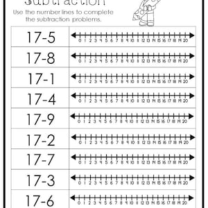 15 Printable Number Line Subtracting Worksheets. Numbers 1-20 ...