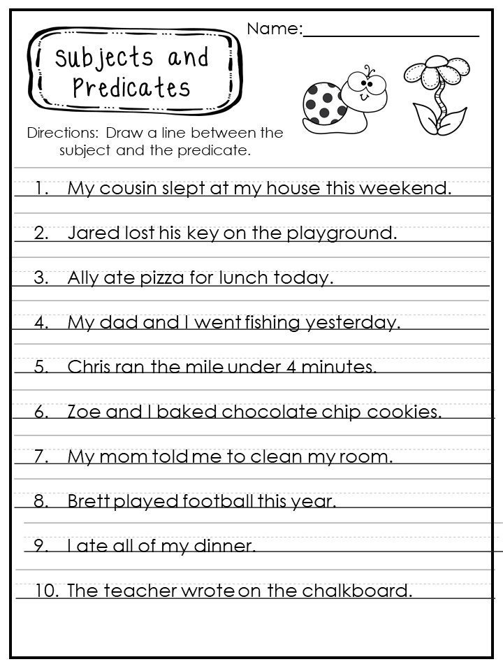 Identifying Subject, Predicates, and Verbs in a Sentence Worksheets. - Etsy