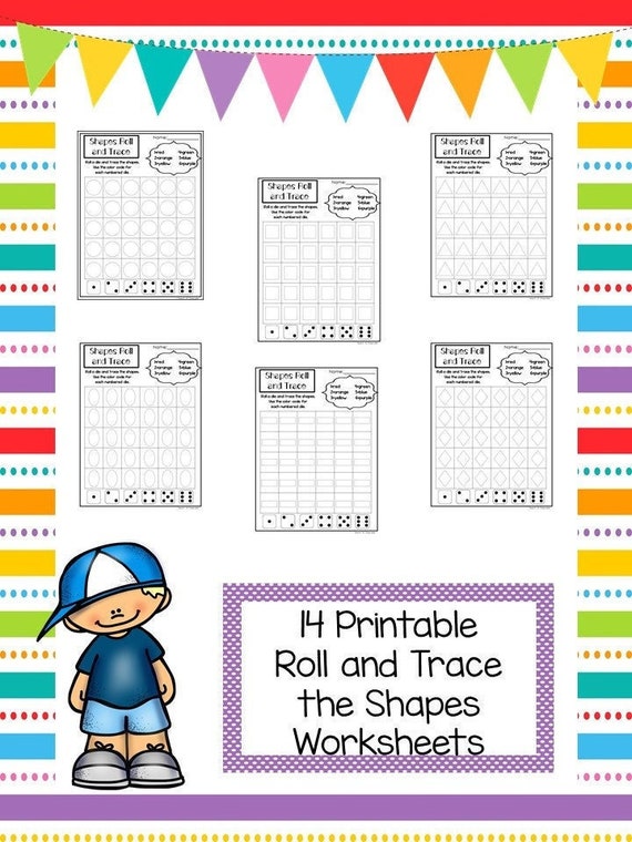 14 Printable 2-D Shapes Roll and Trace Worksheets. Child Math | Etsy