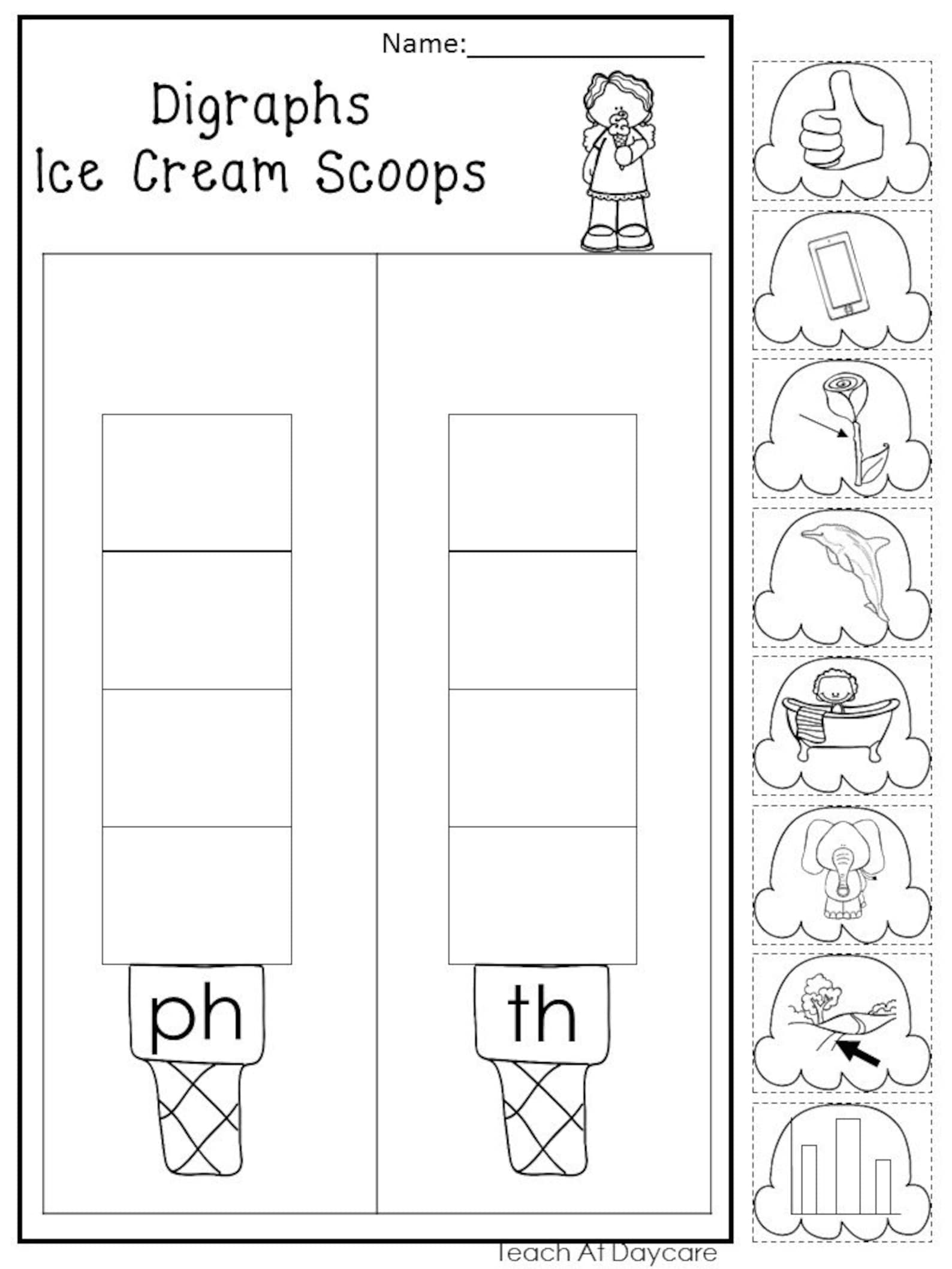 10 Printable Digraphs Ice Cream Worksheets. Kindergarten-2nd - Etsy
