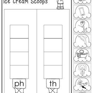 10 Printable Digraphs Ice Cream Worksheets. Kindergarten-2nd Grade ELA ...