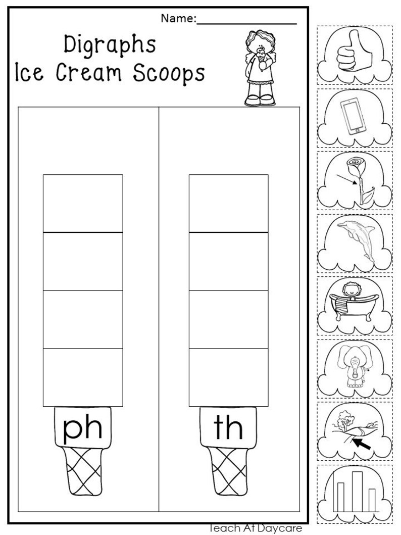 10 Printable Digraphs Ice Cream Worksheets. Kindergarten-2nd - Etsy
