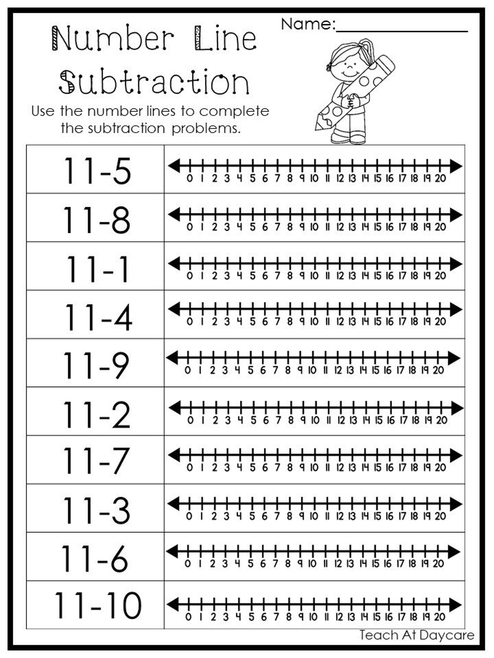 15 Printable Number Line Subtracting Worksheets. Numbers 1-20 ...