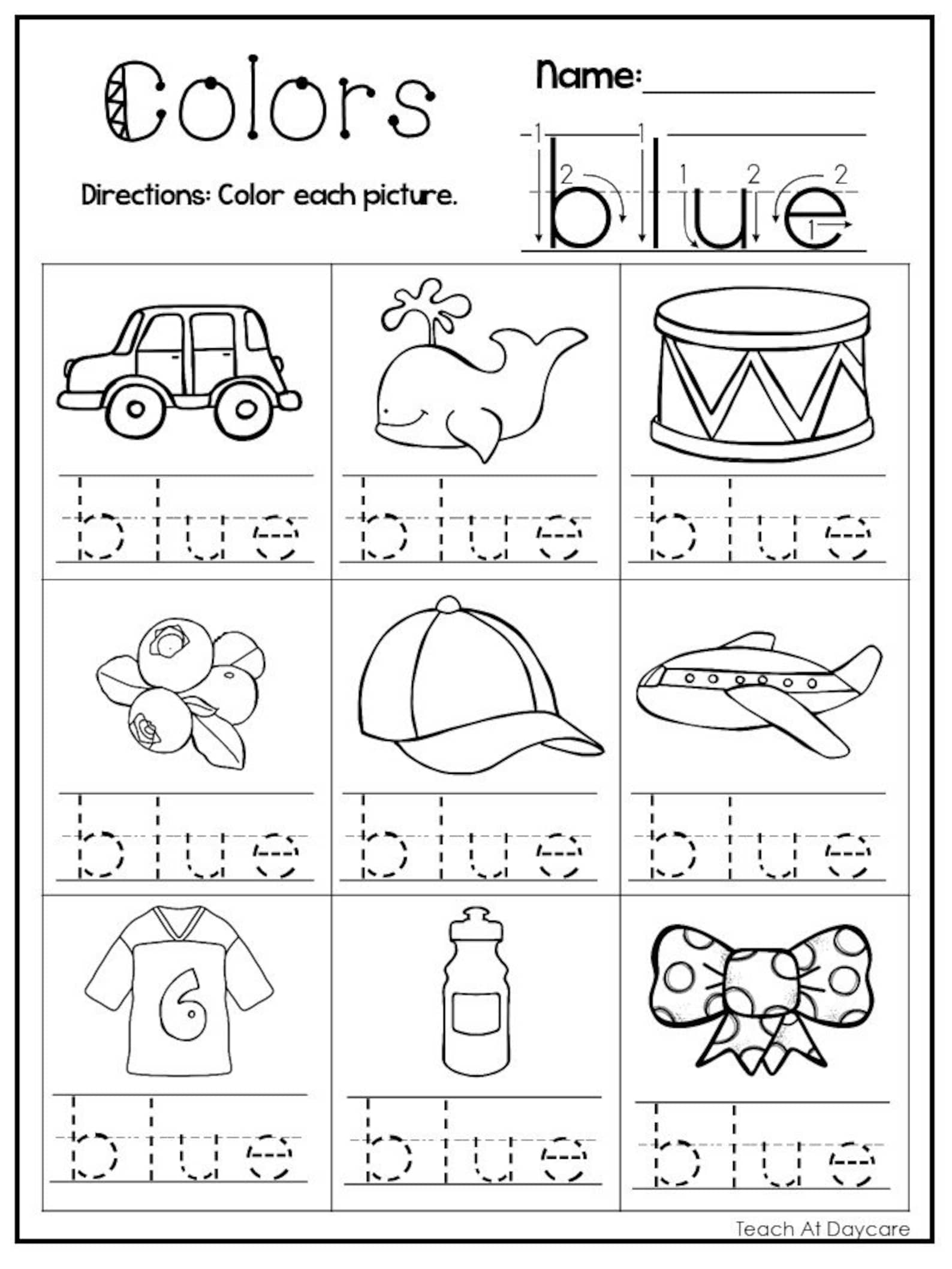 11 Color the Picture and Trace the Color Words Worksheets. - Etsy Canada