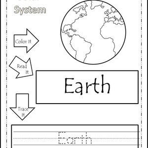 16 Solar System Planets Color Read Trace Write Worksheets. Preschool ...
