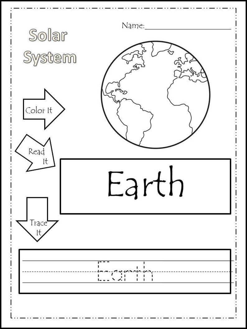 16 Solar System Planets Color Read Trace Write Worksheets. | Etsy