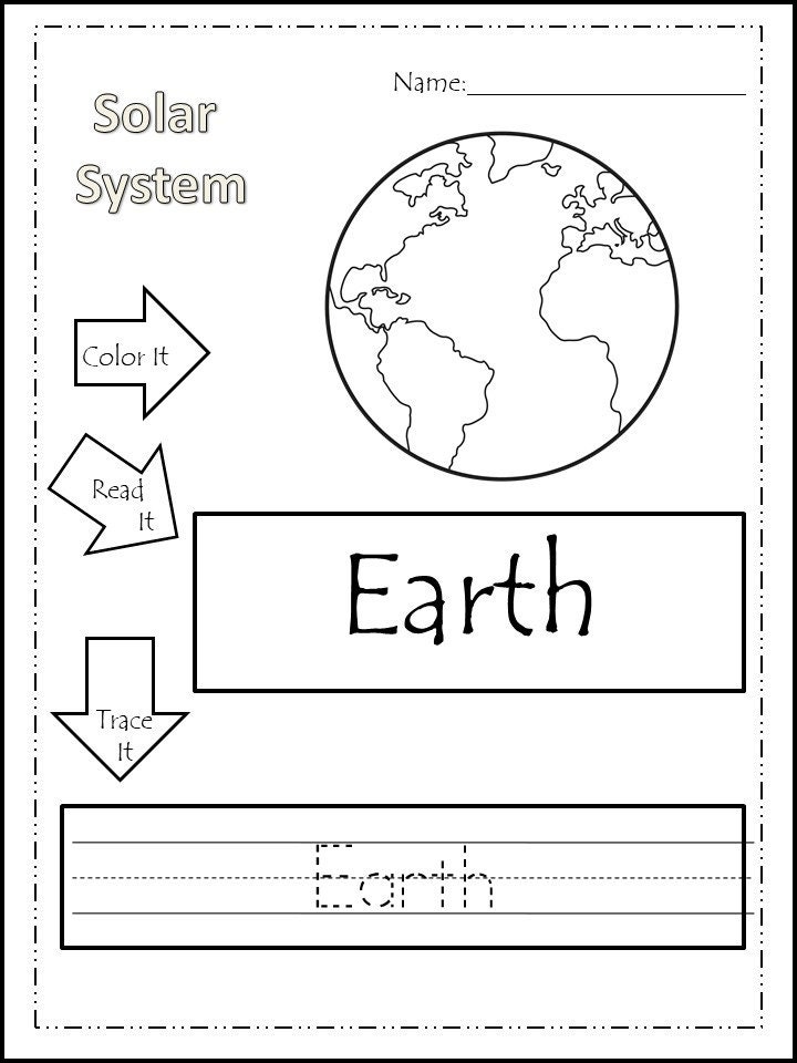 16 Solar System Planets Color Read Trace Write Worksheets. Preschool ...