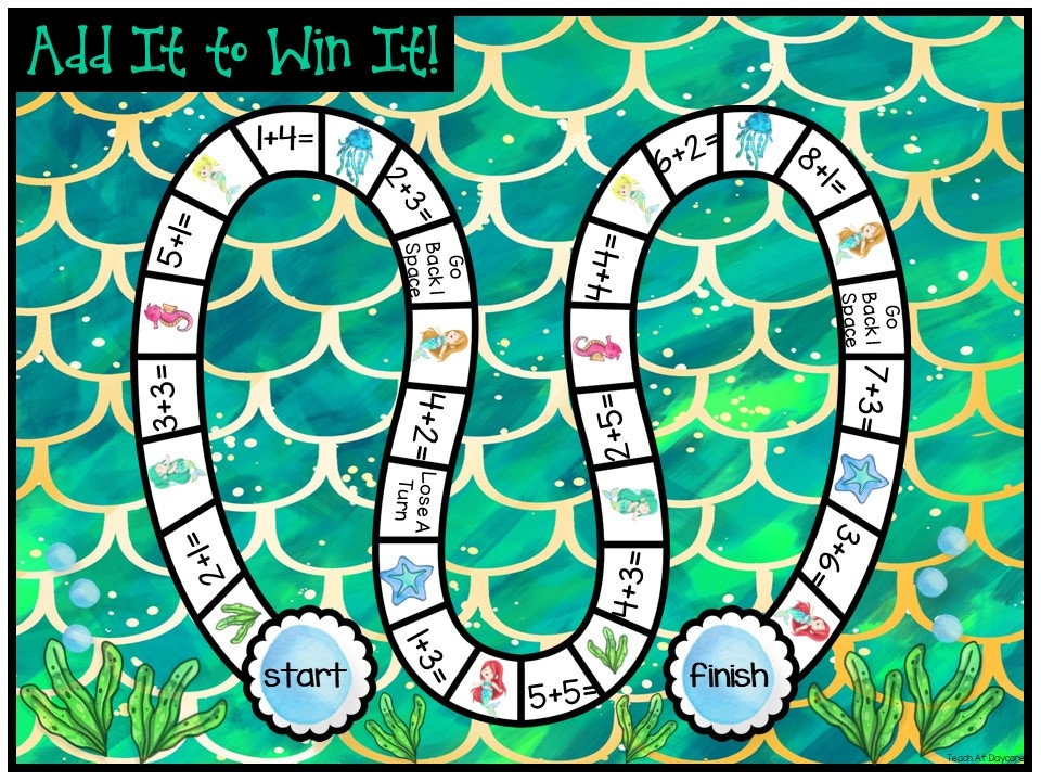 10 Printable Mermaids Themed Kindergarten Math Center Games and ...