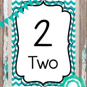 20 Printable Rustic and Teal Themed Numbers Posters. Numbers 1-20 ...