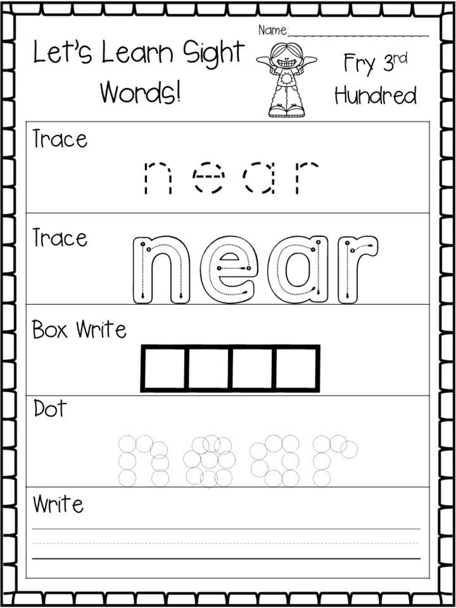 100 Printable Let's Learn Fry 3rd Hundred Sight Words Worksheets. 2nd ...
