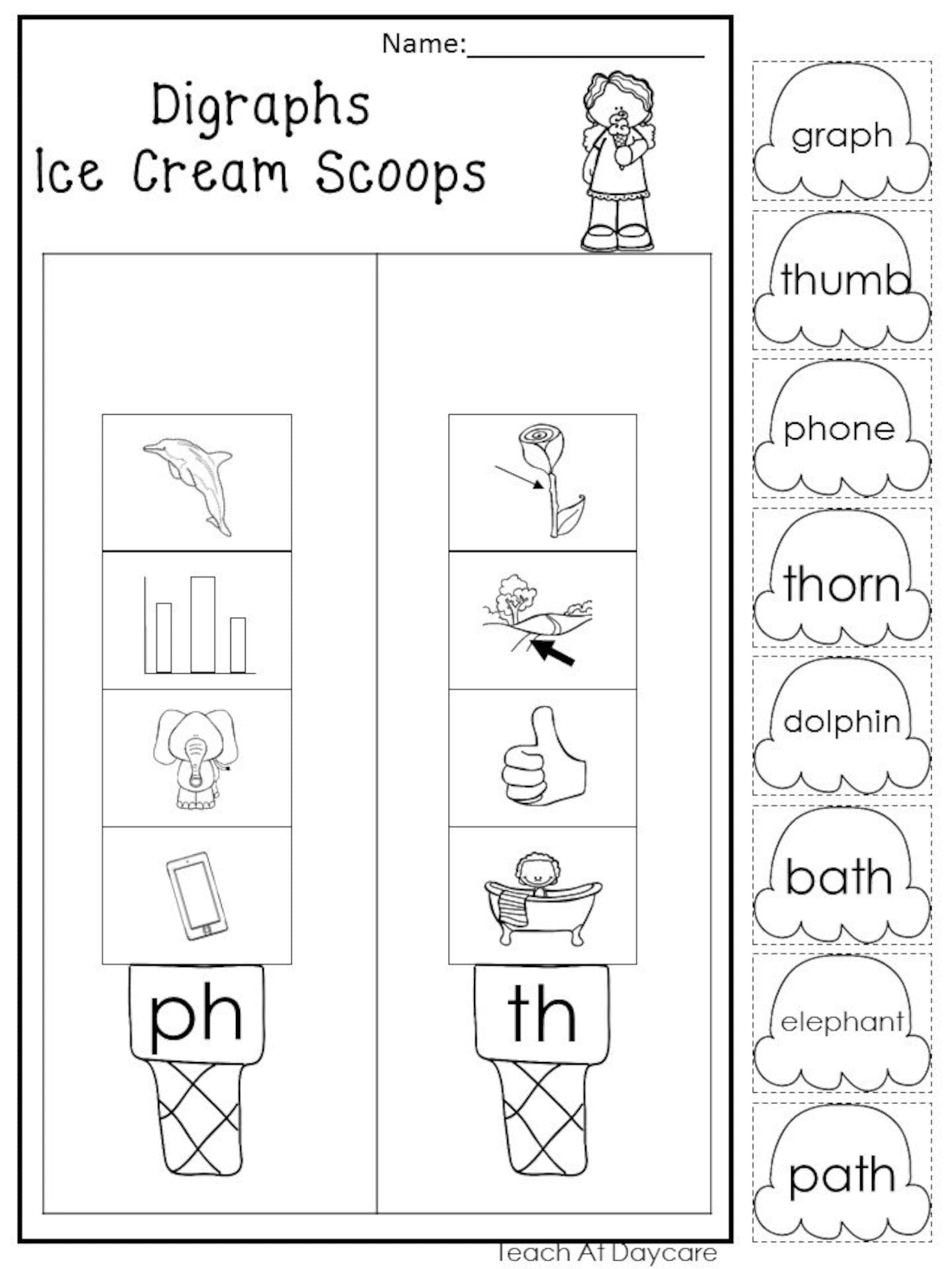 10 Printable Digraphs Ice Cream Worksheets. Kindergarten-2nd - Etsy