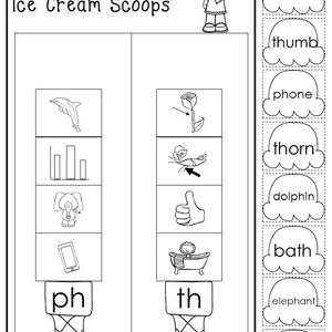 10 Printable Digraphs Ice Cream Worksheets. Kindergarten-2nd Grade ELA ...