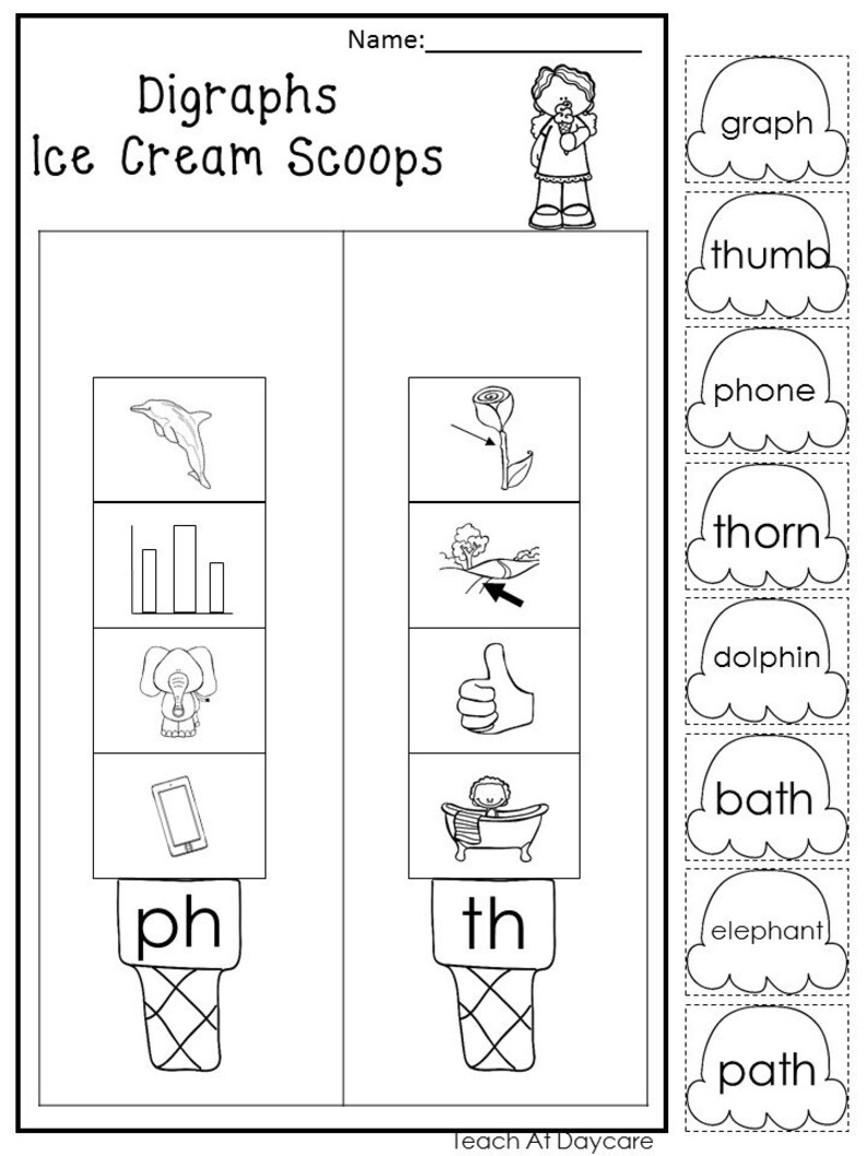 10 Printable Digraphs Ice Cream Worksheets. Kindergarten-2nd - Etsy