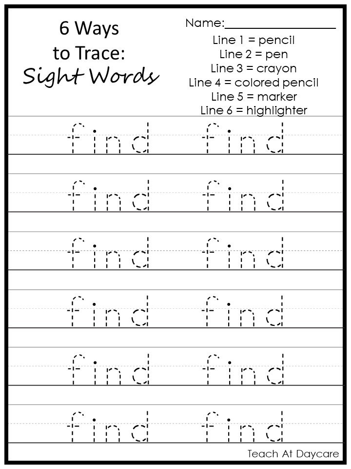 Dolch Sight Words Tracing Worksheets, Preschool-prek (printable PDF) - Etsy