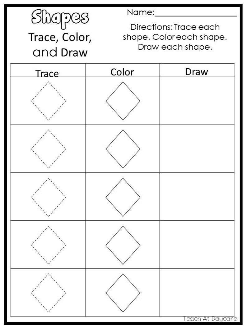 14 Printable 2-D Shapes Trace Color and Draw Worksheets. | Etsy