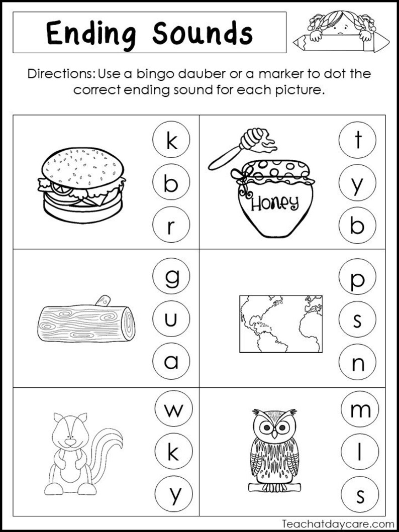 10 Printable Ending Sounds Worksheets Preschool 1st Grade Etsy Canada
