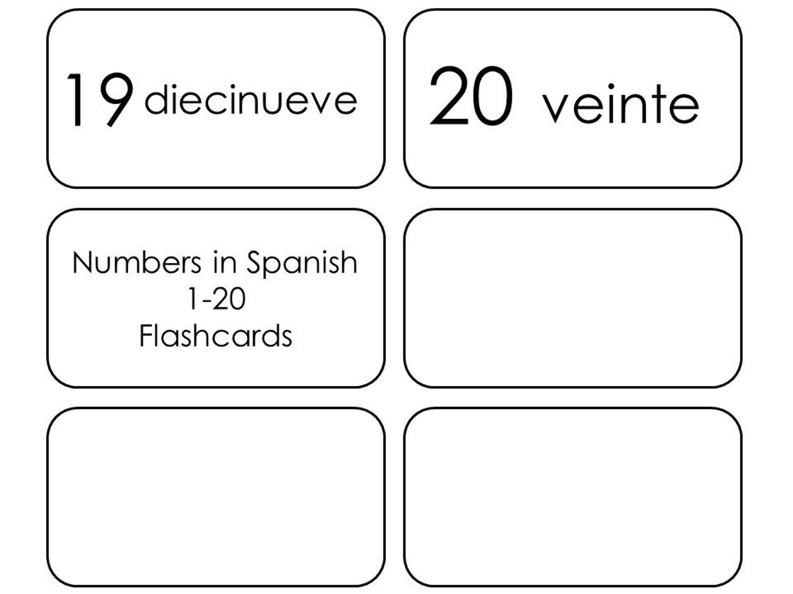 20 Printable Spanish Numbers 1-20 Flashcards. Preschool Thru Third ...