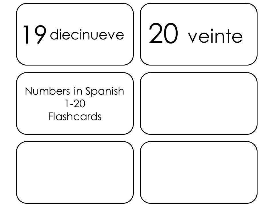 20 Printable Spanish Numbers 1-20 Flashcards. Preschool Thru Third ...