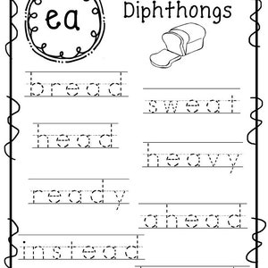 10 Printable Diphthongs Trace the Word Worksheets. Kindergarten-2nd ...