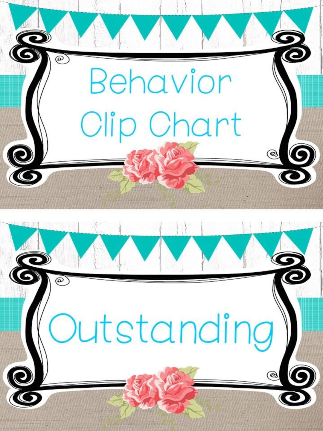 8 Printable Farmhouse and Floral Preschool Behavior Clip Chart Cards ...