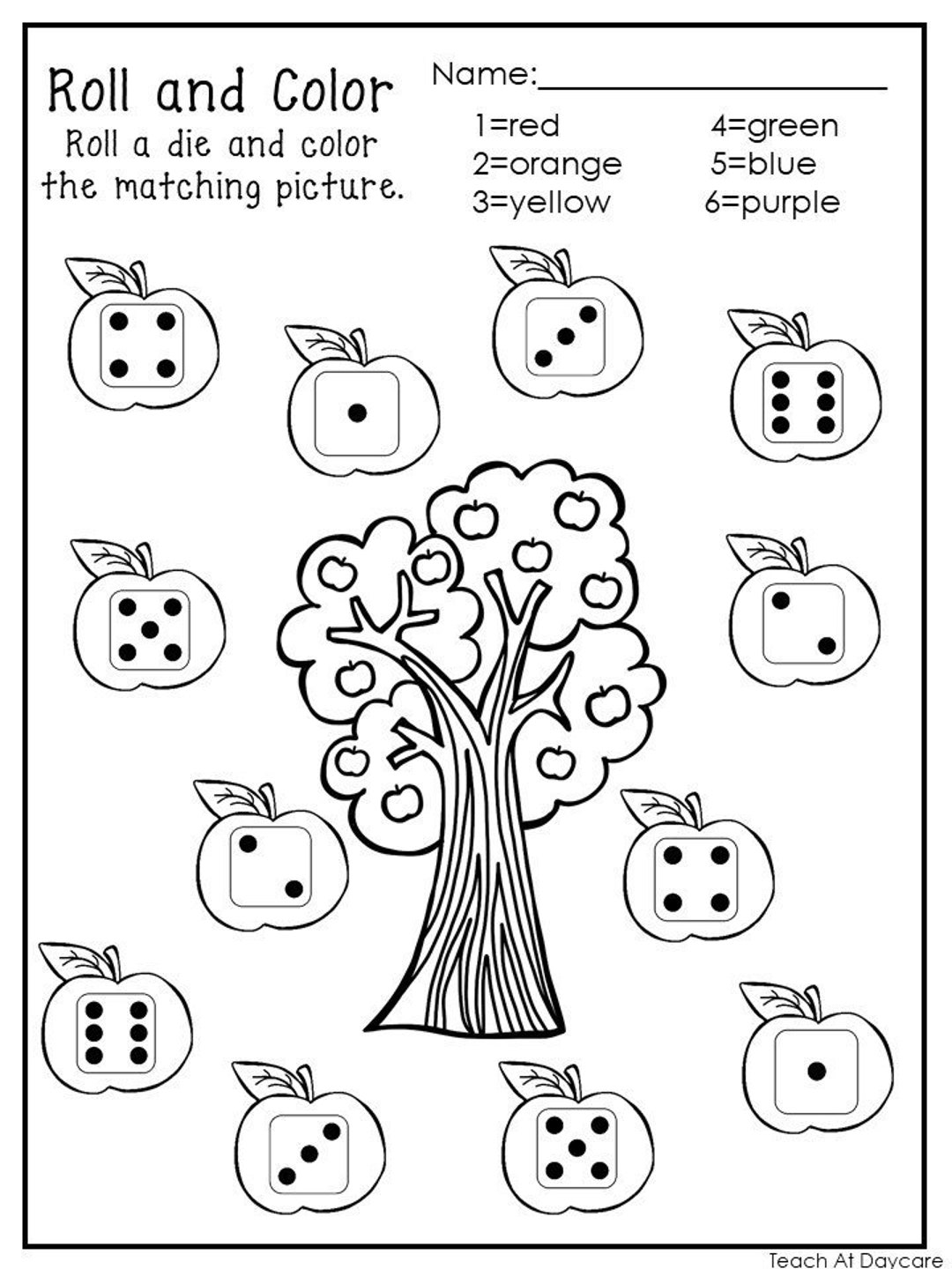20 Printable Roll and Color Worksheets. Numbers 1-6. Preschool ...