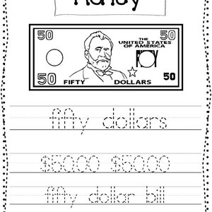 10 Printable Money Tracing Worksheets. Kdg.-2nd Grade Math. - Etsy