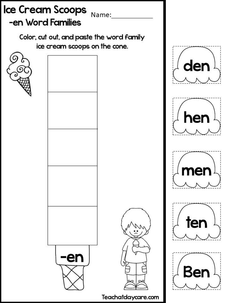20 Printable Ice Cream Word Families Worksheets. Preschool | Etsy