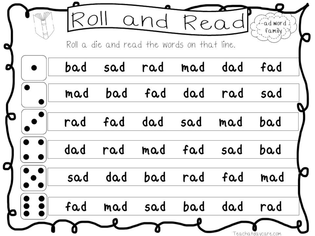 22 Printable Roll and Read Word Families Worksheets. Preschool Phonics ...