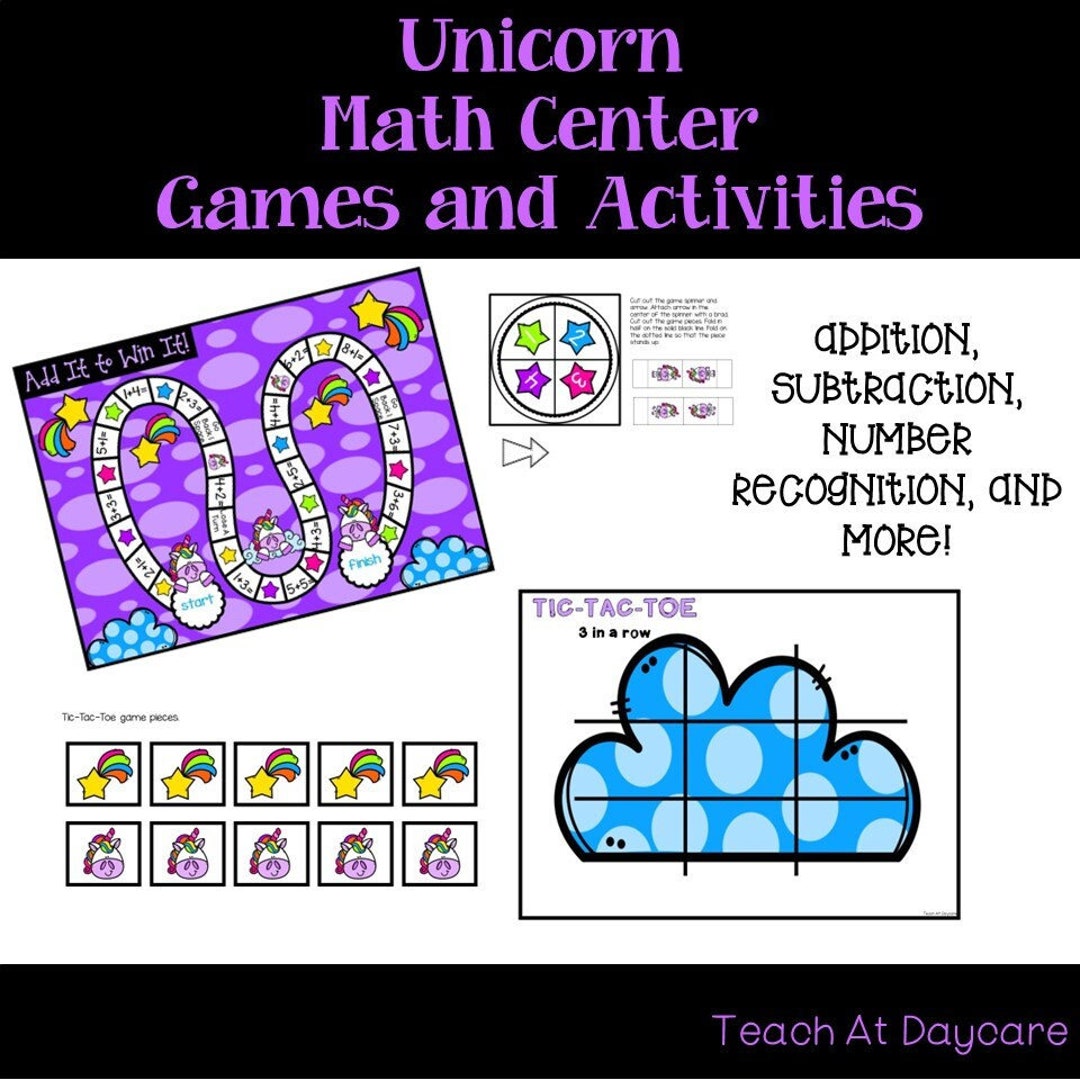 10 Printable Unicorn Themed Kindergarten Math Center Games and ...
